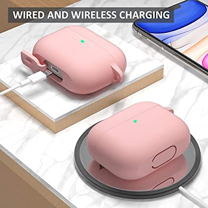 Loirtlluy Airpods Pro Silicone Case with 2 Pairs Ear Tips Covers, Soft Premium Skin Case Cover Shock-Proof Protective Case with Keychain for Airpods Pro, Front LED Visible, Pink