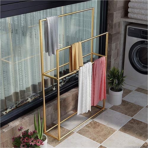 HBBY Tall Towel Rack for Skinny Spaces, Freestanding Bathroom Towel Holder Stand 2 Tier, Rust-Resistant Bath Drying Rack for Outdoor Pool,Hotel, Beach, Blanket gold-75x20x110cm