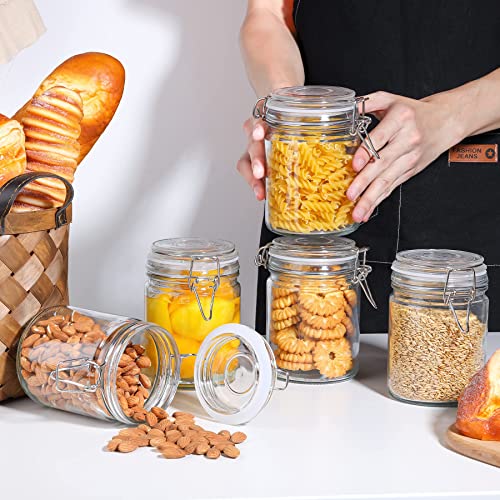 ComSaf Airtight Glass Canister with Lid Set of 6, 25oz Food Storage Jar, Storage Container with Seal Wire Clamp Fastening for Kitchen Fermenting Preserving Canning Pasta Flour Cereal