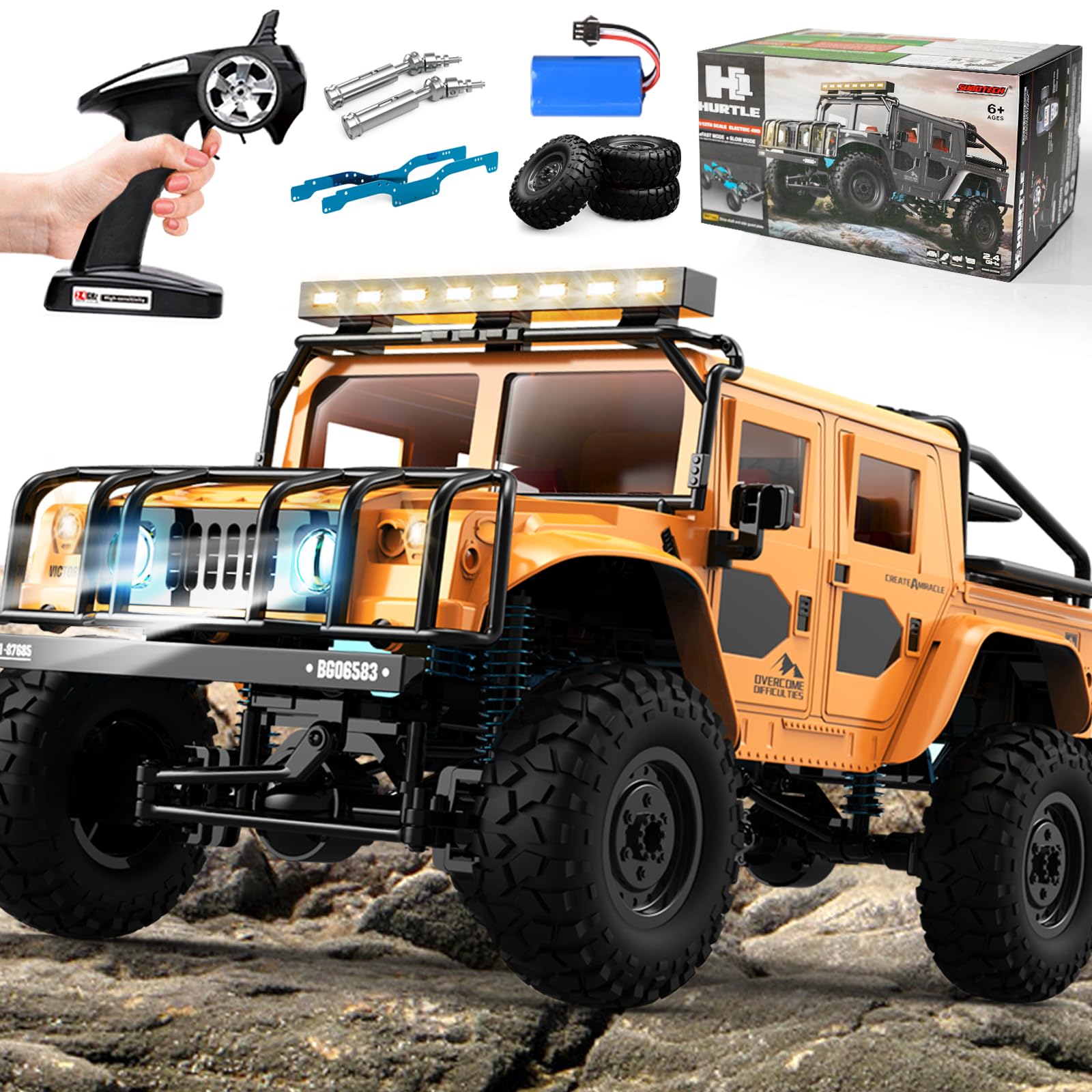 FUUY RC Car 4x4 Rock RC Crawler: Remote Control Truck 1/12 Scale Jeep Toys for Adults Kids Yellow