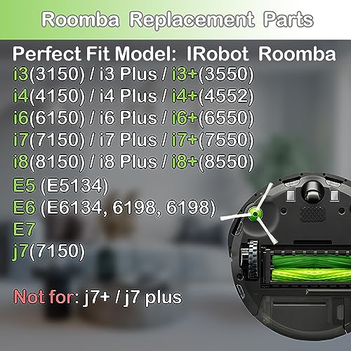 32 Pack Replacement Parts for iRobot Roomba i7 i7+ i3 i3+ i4 i4+ i6 i6+ i8 i8+ E5 E6 E7 Vacuum Cleaner, 2 Set Rubber Brushes, 12 Vacuum Filters, 6 Vacuum Bags, 12 Side Brushes