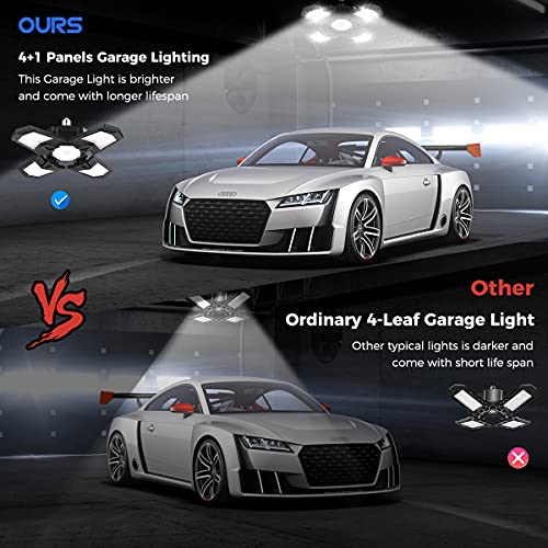 VSATEN 2 Pack LED Garage Lights 80W, Deformable Garage Lights Ceiling LED with 4+1 LED Panels, 8000LM E26/E27 Base LED Shop Light for Garage Workshop Warehouse Barn, Ultra Bright Workshop Light