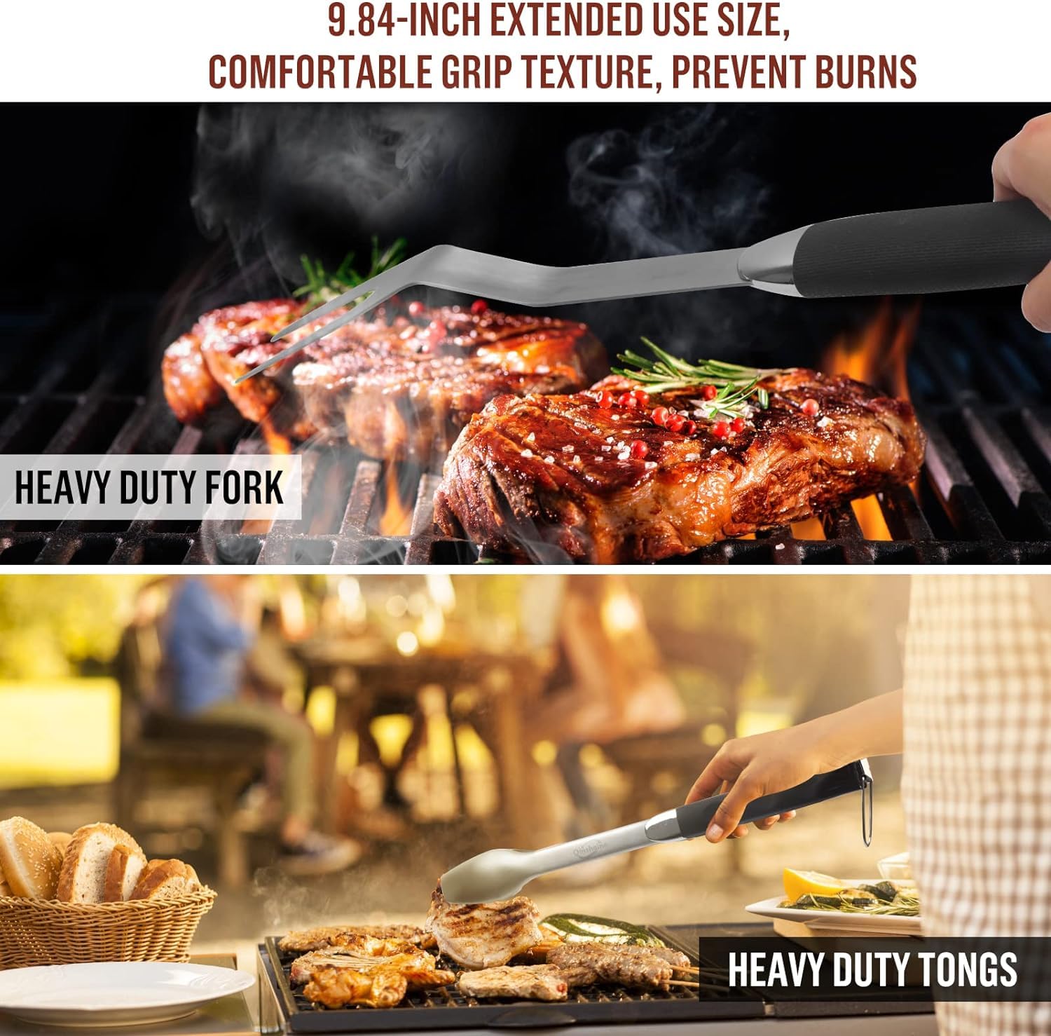 Qinshaine Barbecue Tool Set, BBQ Tools Set with Spatula, Tongs, Fork&Grill Cleaning Brush- The Ideal BBQ Gift Set for Men.4 -Piece (4pc)