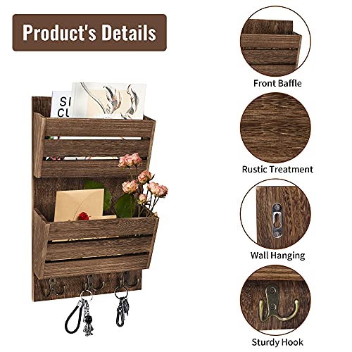 COZYYROME Key Holder for Wall Decorative, Mail Holder Organizer Wall Mount with 4 Key Hooks Key Hangers for Wall Perfect Office Wall Organizer with Key Rack Mail and Key Holder for Entryway, Hallway