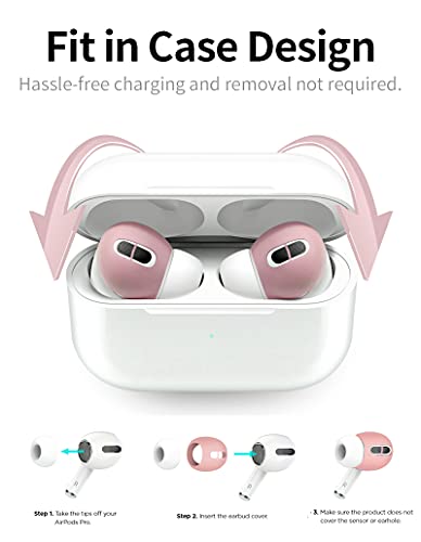 Loirtlluy Airpods Pro Silicone Case with 2 Pairs Ear Tips Covers, Soft Premium Skin Case Cover Shock-Proof Protective Case with Keychain for Airpods Pro, Front LED Visible, Pink