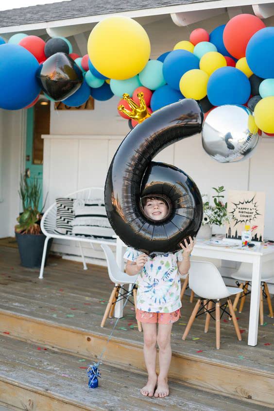 Number 6 Balloon 40 in, Six Helium Balloons for Birthday Party 16 60 Decorations Anniversary, 6th Birthday Balloon, Black 6 Balloons