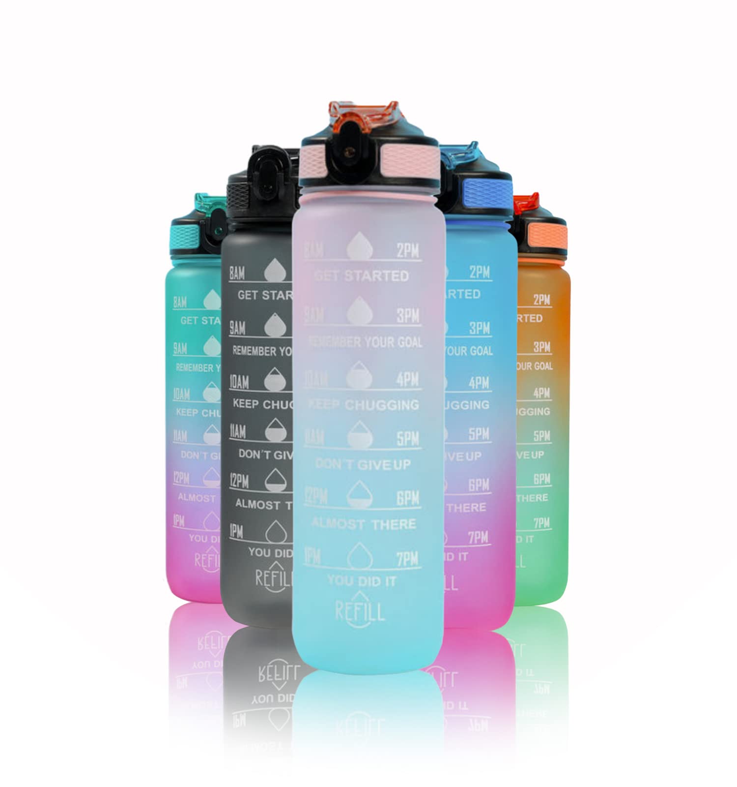 Elcreek 32oz Motivational Water Bottle with Time Marker, Tritan Material, Straw, LeakProof, BPA-Free, Ideal for Fitness & Outdoor Sports