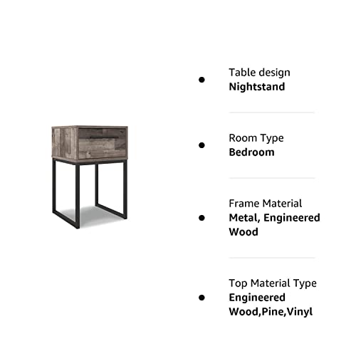 Signature Design by Ashley Neilsville Industrial 1 Drawer Nightstand, Butcher Block Gray