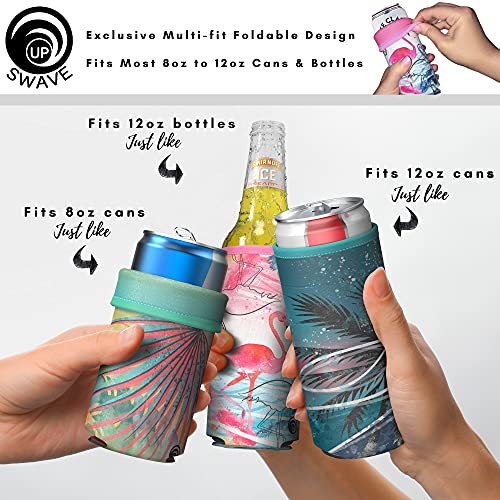 UP SWAVE Slim Can Cooler Sleeves - Premium Reversible Beer Can Sleeves - Slim Can Insulator 5 pack - Adjustable Design Fits Most Bottles & Skinny Cans from 8 to 12oz - 10 Reversible Designs