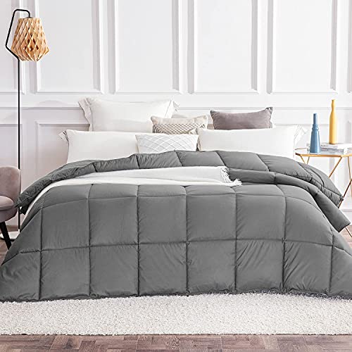 Amazon Brand - Pinzon All-Season Down Alternative Comforter with Duvet Tabs,Grey