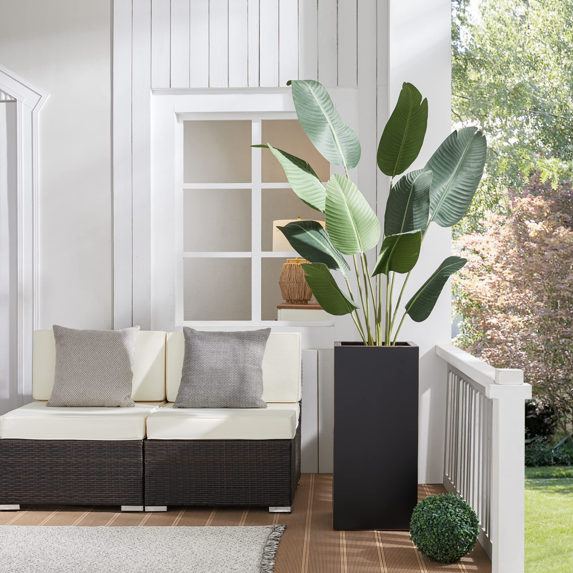 Wallowa Metallic Heavy Tall Outdoor/Indoor Planter Box 14Lx14Wx30H Inches Rectangular Large Flowerpot, Tall Metal Planter Box for Front Porch 25 Pounds, No Assembly Required, Black, 1 Pack
