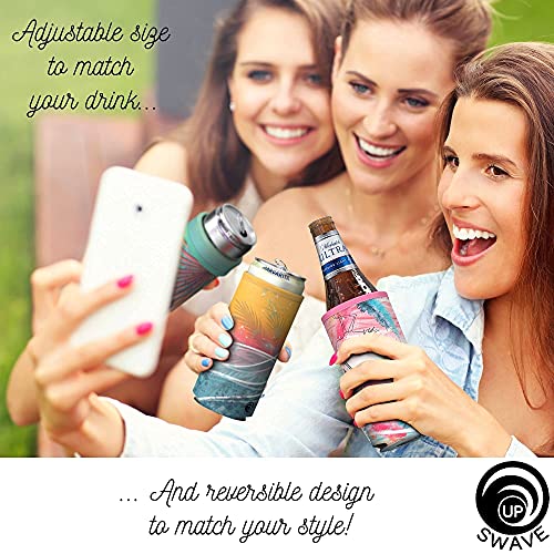 UP SWAVE Slim Can Cooler Sleeves - Premium Reversible Beer Can Sleeves - Slim Can Insulator 5 pack - Adjustable Design Fits Most Bottles & Skinny Cans from 8 to 12oz - 10 Reversible Designs