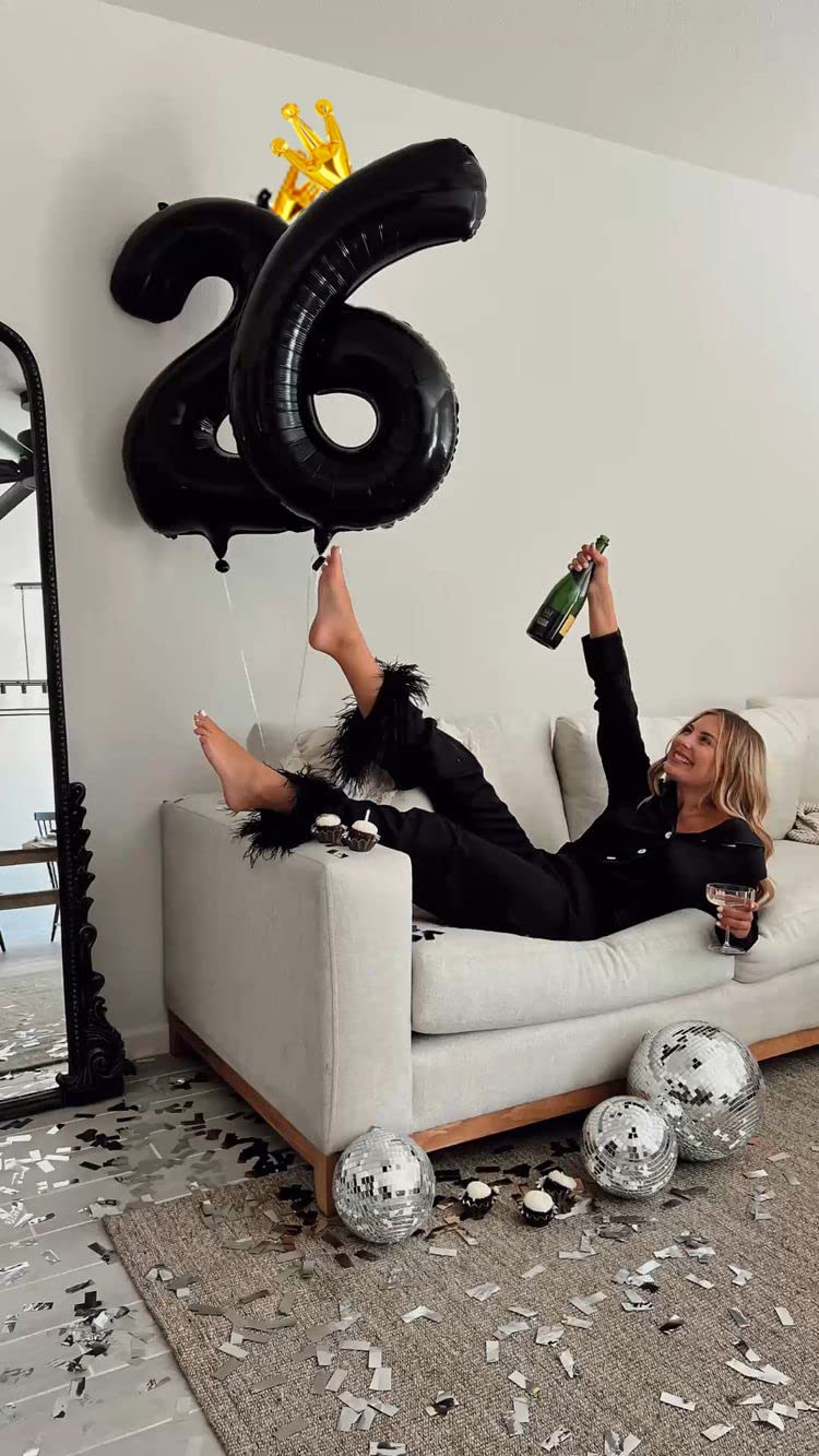 Number 6 Balloon 40 in, Six Helium Balloons for Birthday Party 16 60 Decorations Anniversary, 6th Birthday Balloon, Black 6 Balloons