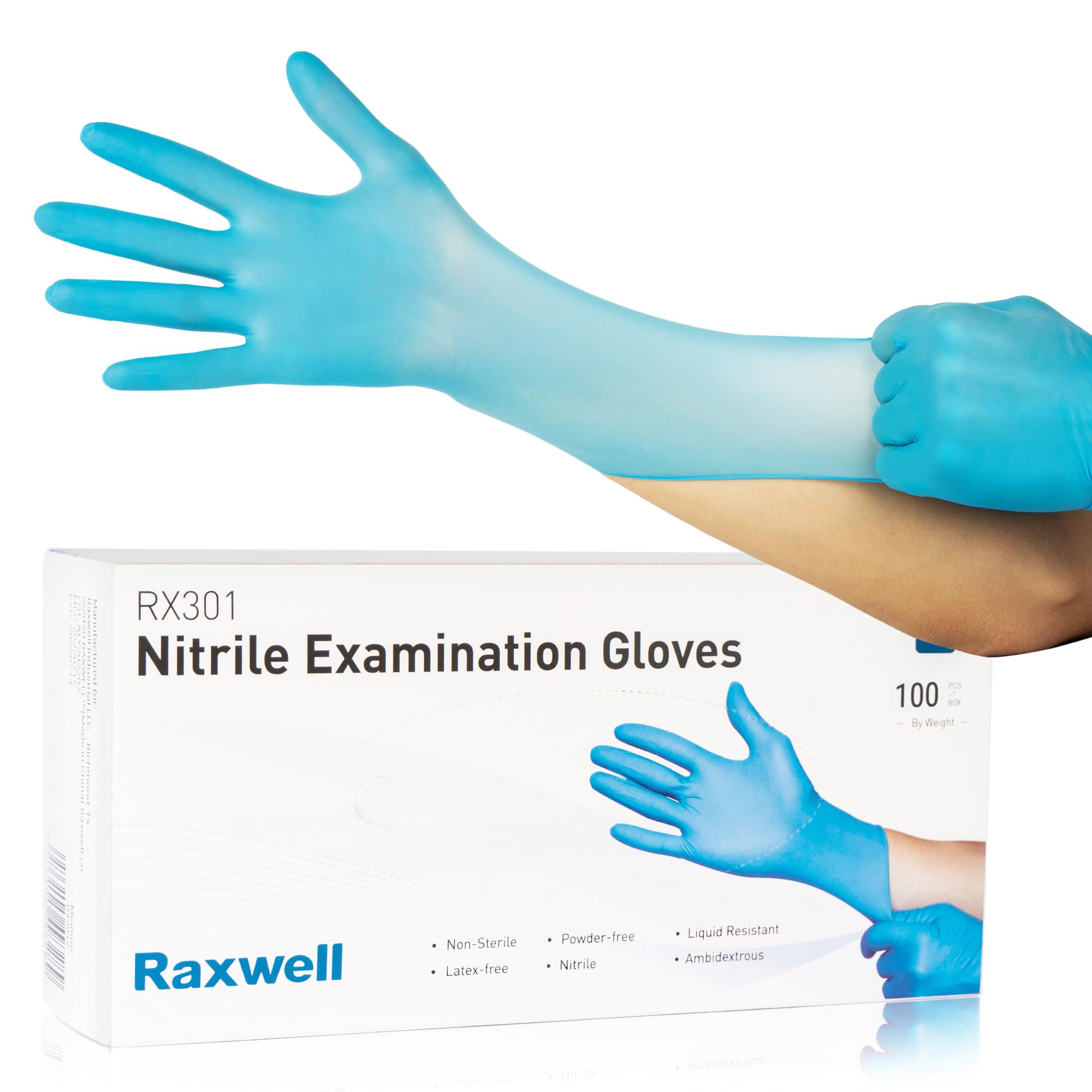 Raxwell Blue Nitrile Gloves Disposable Latex Free X-Large | 4 Mil Nitrile Medical Gloves | 100 Count Powder Free, Disposable, Food Grade & Safe | Food Lab & Veterinarian Grade