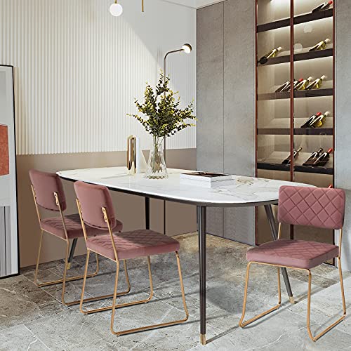 Duhome Velvet Dining Chairs Set of 2, Upholstered Accent Chairs for Kitchen Living Room Backrest Desk Chair with Gold Metal Legs, Pink