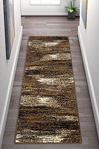 Champion Rugs Modern Contemporary Brush Brown Mocha Area Rug (2 Feet X 7 Feet Runner)