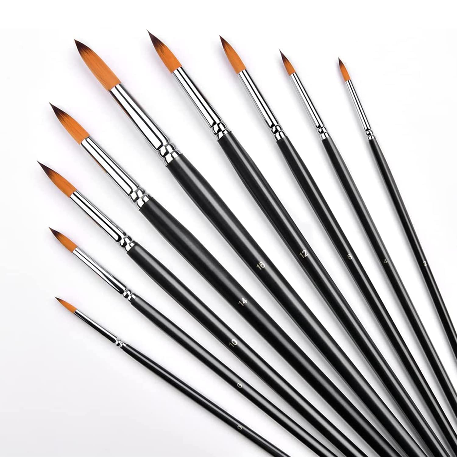 Artist Watercolor Paint Brushes Professional Set, 9pcs Round Point Tip Nylon Hair Long Handle Watercolor Brushes, Detail Paint Brushes for Watercolor, Acrylic, Oil