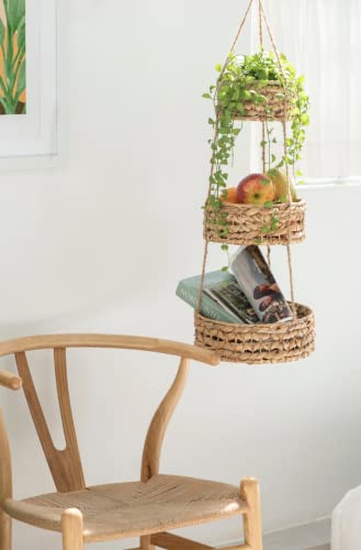 Hanging Fruit Basket Handmade Woven Hanging Basket Kitchen Storage. 3-Tier Fruit Baskets for Produce. Boho Hanging Planter Baskets - Kitchen Produce Storage Eco Friendly Organizer Heavy Duty