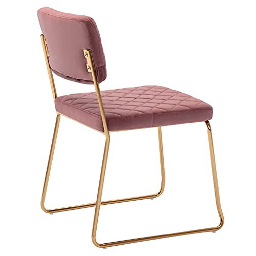 Duhome Velvet Dining Chairs Set of 2, Upholstered Accent Chairs for Kitchen Living Room Backrest Desk Chair with Gold Metal Legs, Pink