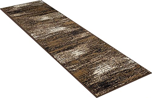 Champion Rugs Modern Contemporary Brush Brown Mocha Area Rug (2 Feet X 7 Feet Runner)