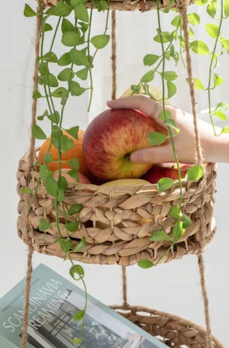 Hanging Fruit Basket Handmade Woven Hanging Basket Kitchen Storage. 3-Tier Fruit Baskets for Produce. Boho Hanging Planter Baskets - Kitchen Produce Storage Eco Friendly Organizer Heavy Duty