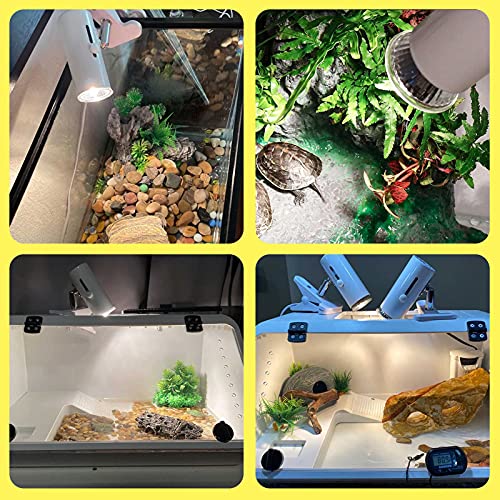FIVEAGE Reptile Heat Lamp Fixture Turtle Aquarium Lamp Tortoise Light Heating Lamps Holder with 3 UVA UVB Turtle Light Sun Basking Spot Lamps for Reptiles,Amphibian(White)