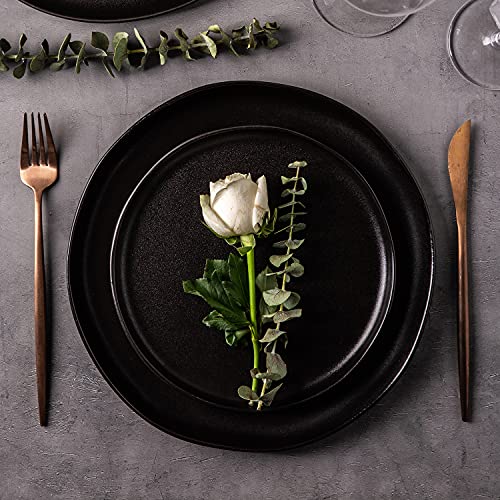 AmorArc Ceramic Dinner Plates Set of 6, Wavy Rim 10.5 Inch Stoneware Dish Set, Large Dinnerware Plates for Kitchen-Microwave&Dishwasher Safe, Scratch Resistant-Reactive Glaze Matte Black