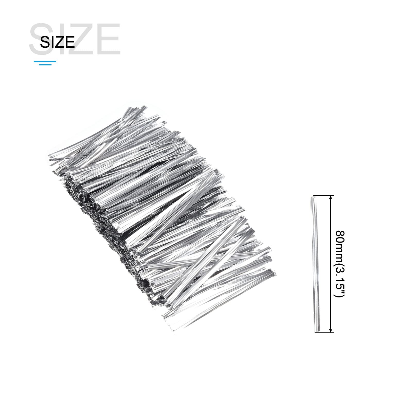 METALLIXITY Metallic Twist Ties (4x80mm/0.16"x3.15") 2000Pcs, Plastic Reusable Bag Twist Ties - for Bread Candy Coffee Bags Party Cello, Silver