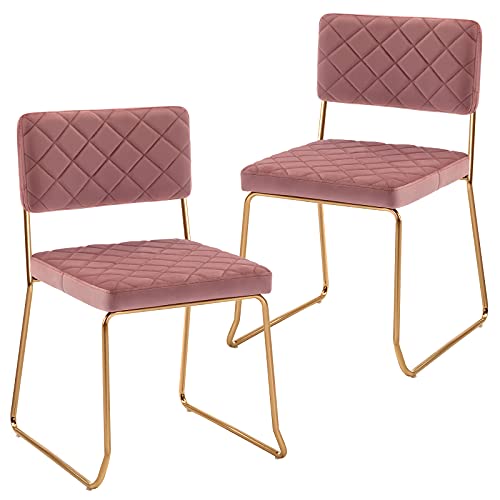 Duhome Velvet Dining Chairs Set of 2, Upholstered Accent Chairs for Kitchen Living Room Backrest Desk Chair with Gold Metal Legs, Pink