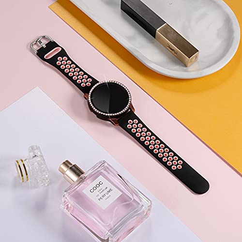 GEAK Compatible with Samsung Galaxy Watch Active 2 Case 40mm, Overall Guard Diamonds HD Screen Protector with Rose Gold Edges Design for Samsung Active 2 Watch Women Girls 40mm Black/Rosegold