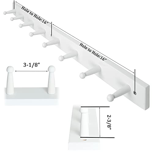 WEBI Coat Rack Wall Mounted Long,34'' Clothes Rack Wall Coat Hanger,Wood Coat Hooks Wall Mounted,Hat Rack for Wall,Peg Rack,8 Hooks for Hanging Coats,Clothing,Jacket,White