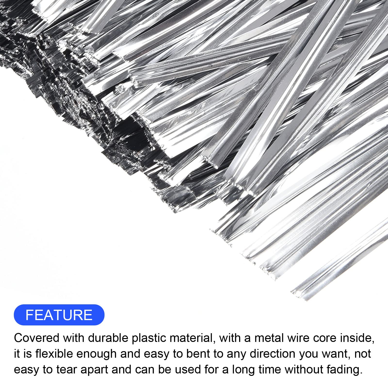 METALLIXITY Metallic Twist Ties (4x80mm/0.16"x3.15") 2000Pcs, Plastic Reusable Bag Twist Ties - for Bread Candy Coffee Bags Party Cello, Silver