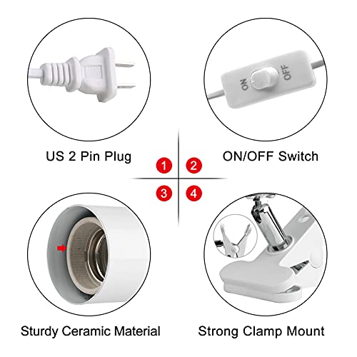 FIVEAGE Reptile Heat Lamp Fixture Turtle Aquarium Lamp Tortoise Light Heating Lamps Holder with 3 UVA UVB Turtle Light Sun Basking Spot Lamps for Reptiles,Amphibian(White)