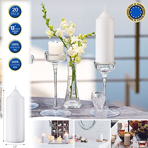 SPAAS White Pillar Candles - 20 Pack | 1.5x4 Inch Bulk Pillar Candles, Dripless Dinner Candles | Unscented Pillar Candles for Home Décor, Memorial, Vigil, Parties, Wedding, Decorative Lantern
