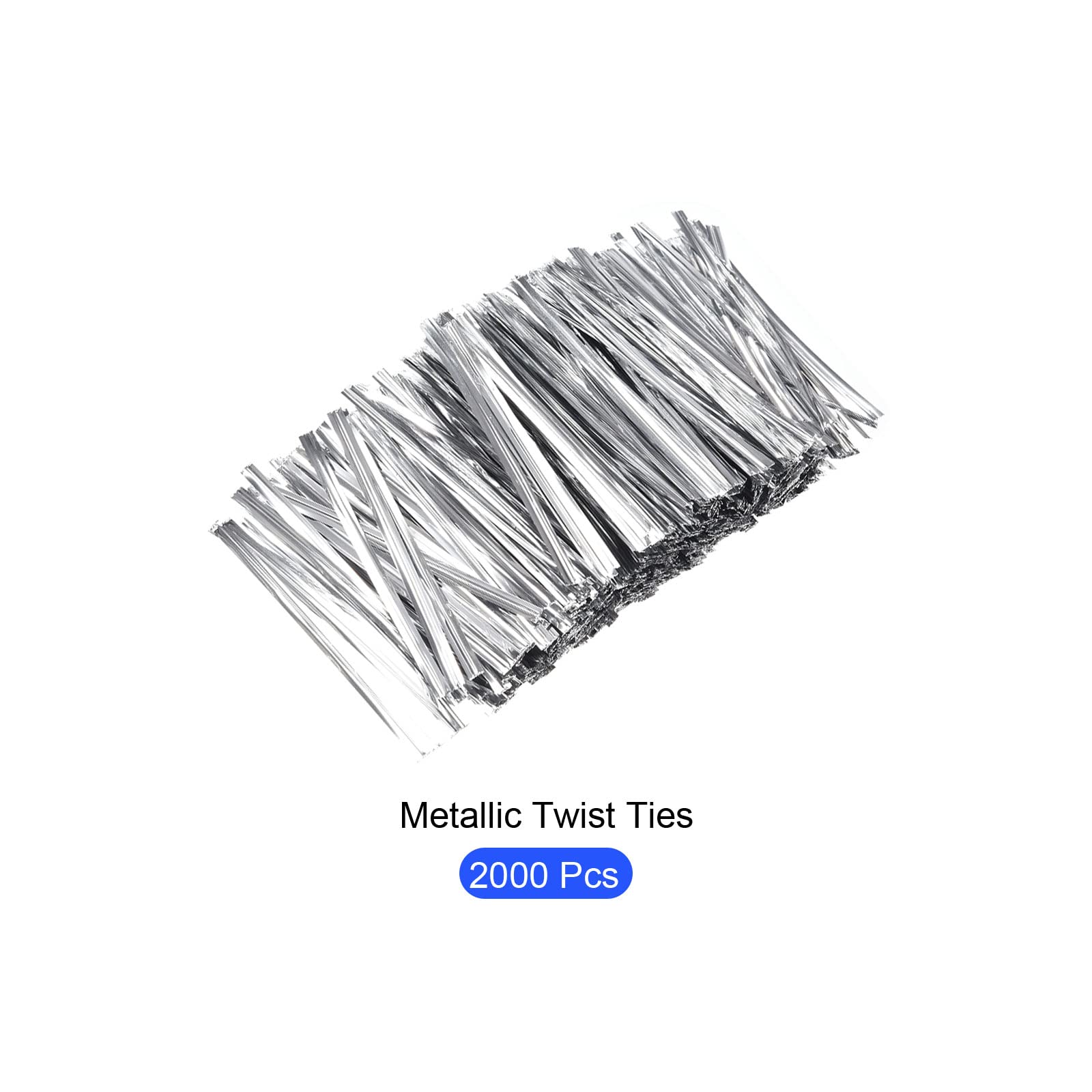 METALLIXITY Metallic Twist Ties (4x80mm/0.16"x3.15") 2000Pcs, Plastic Reusable Bag Twist Ties - for Bread Candy Coffee Bags Party Cello, Silver