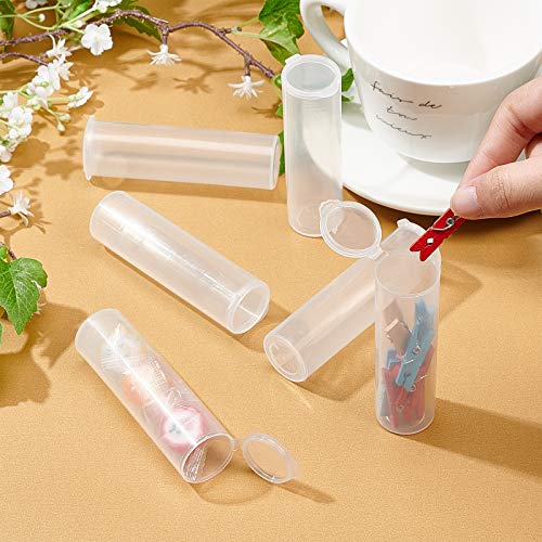 SUPERFINDINGS 15pcs White Column Transparent Containers 1.2" Plastic Bead Containers with Hinged Lids Flip Cover for Earplugs Pills Herbs Tiny Bead Earring Jewerlry Candy Gifts Party Favor and More