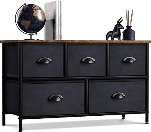 Sorbus Dresser with 5 Drawers - Storage Chest Organizer Unit with Steel Frame, Wood Top, Easy Pull Fabric Bins - Long Wide TV Stand for Bedroom Furniture, Hallway, Closet & Office Organization