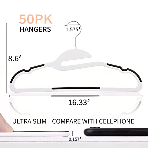 DAMAHOME 50PK Coat Hangers Non Slip - Space Saving Plastic Clothes Hangers, Slim Pant Hangers, U-Slide, Heavy Duty, 360°Swivel Hook, White