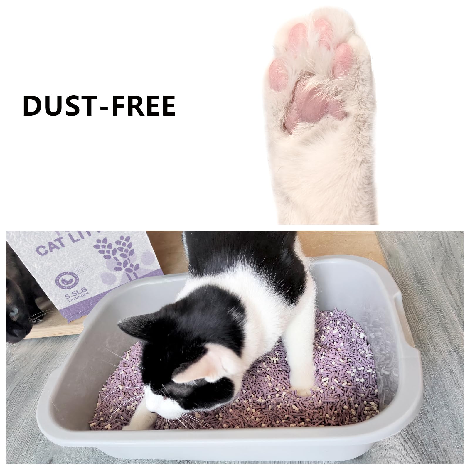 Dust-Free Lavender Cat Tofu Litter - Fast Drying, Ultra Absorbent Clumping Pellets, Less Scattering