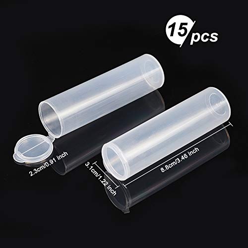 SUPERFINDINGS 15pcs White Column Transparent Containers 1.2" Plastic Bead Containers with Hinged Lids Flip Cover for Earplugs Pills Herbs Tiny Bead Earring Jewerlry Candy Gifts Party Favor and More