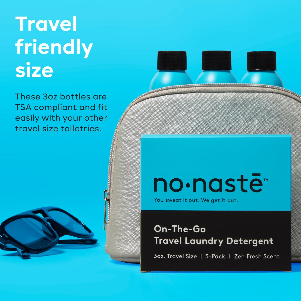 Nonaste Travel Laundry Detergent - Zen Fresh, 3 Fl Oz (Pack of 3), 9 Loads - Travel Size Laundry Detergent for Workout Clothes & More - TSA Compliant for On the Go