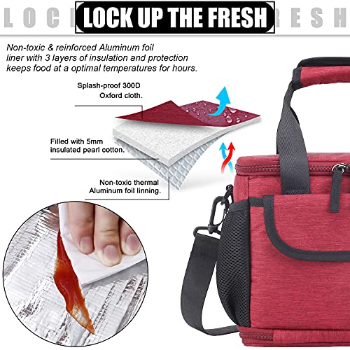 VENLING Collapsible Lunch Bag,Insulated Lunch Bag for Women/Men ,With Adjustable Straps, Office Work School Picnic Beach Reusable Lunch Box (Red)