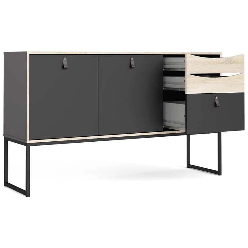Tvilum, Black Matte and Oak Structure Stubbe 2 Door Sideboard with 3 Drawers
