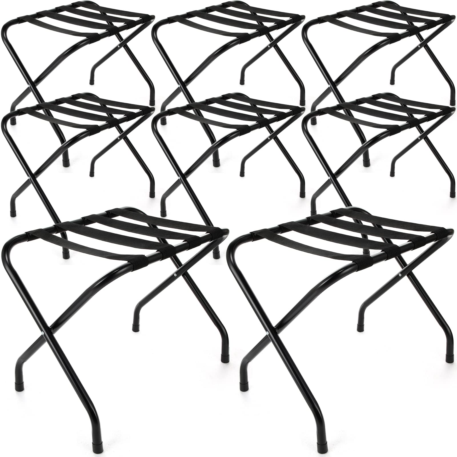 Pelopy 8 Pack Luggage Rack Steel Folding Suitcase Stand Black Luggage Racks with Nylon Straps for Home Hotel Bedroom Closet Guest Room Travel Vacation Motels Supplies