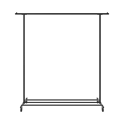 BOFENG Standard Rod Simple Metal Clothing Garment Rack,Rolling Clothes Organizer,Freestanding Hangers with Wheels for Hanging Clothes,Black