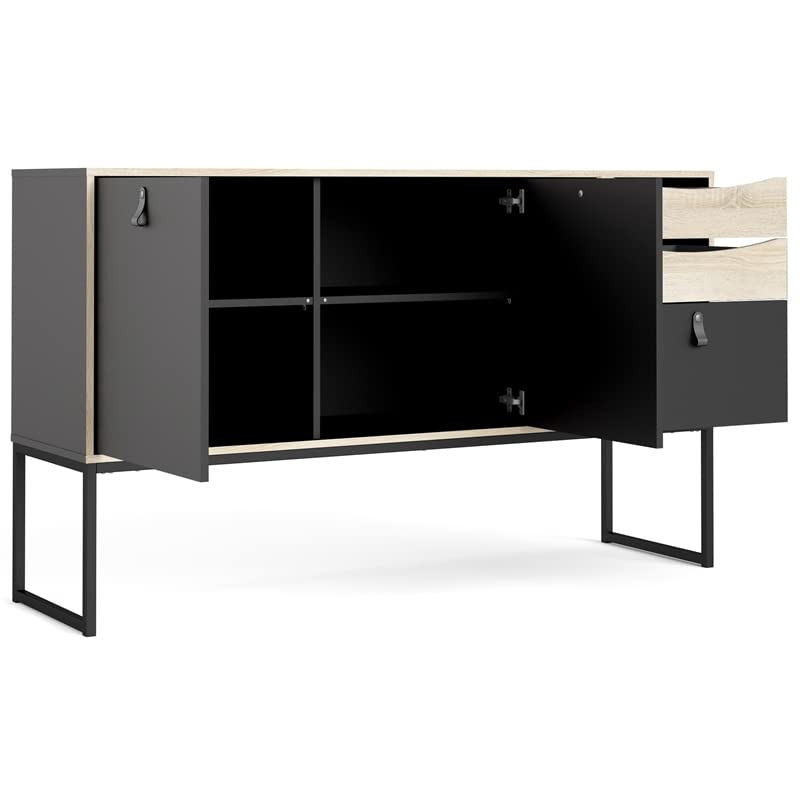 Tvilum, Black Matte and Oak Structure Stubbe 2 Door Sideboard with 3 Drawers