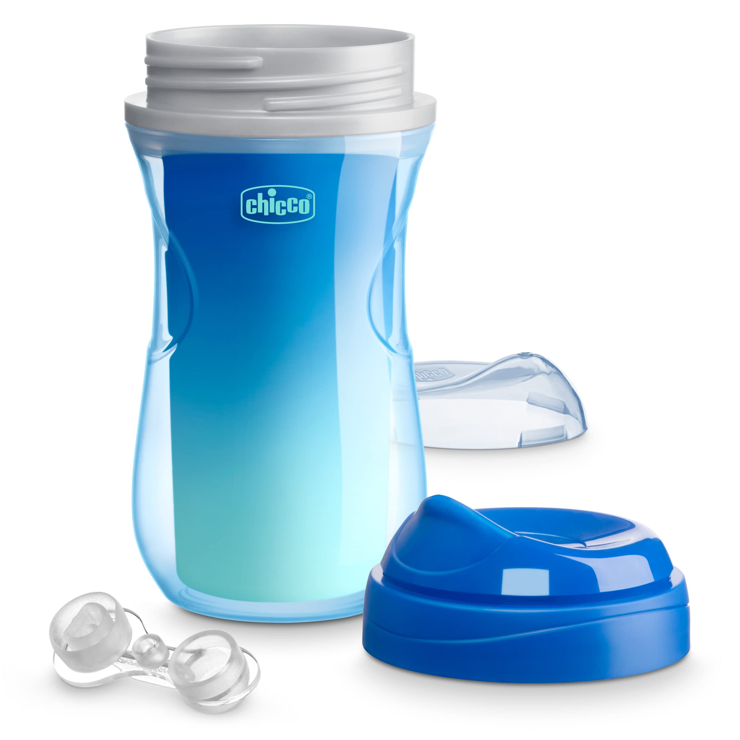 Chicco Double-Wall Insulated Sippy Cup with Bite-Proof Rim Spout and Spill-Free Lid 9oz.| Top-Rack Dishwasher Safe | Easy to Hold Ergonomic Indents | Blue/Teal Ombre, 2pk | 12+ Months