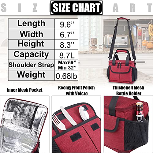 VENLING Collapsible Lunch Bag,Insulated Lunch Bag for Women/Men ,With Adjustable Straps, Office Work School Picnic Beach Reusable Lunch Box (Red)