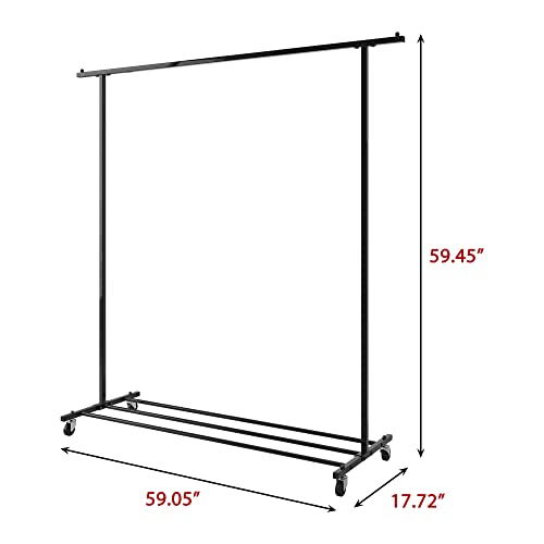 BOFENG Standard Rod Simple Metal Clothing Garment Rack,Rolling Clothes Organizer,Freestanding Hangers with Wheels for Hanging Clothes,Black
