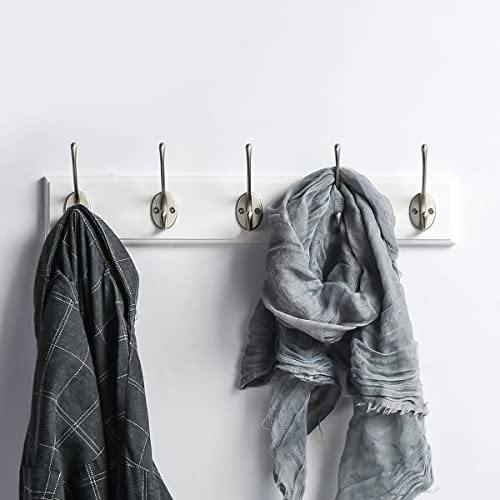 JYL HOME Wall-mounted Bamboo Coat Rack, 5 Double Hooks, Rustic Hooks for Hanging Coats,Jacket,Clothes,Hats,Decorative Hooks for Entryway, Bathroom, Bedroom, Closet Room, White